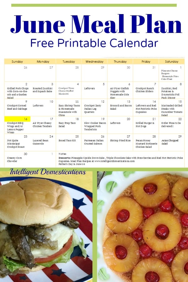 June Meal Plan Free Printable Calendar - Intelligent Domestications