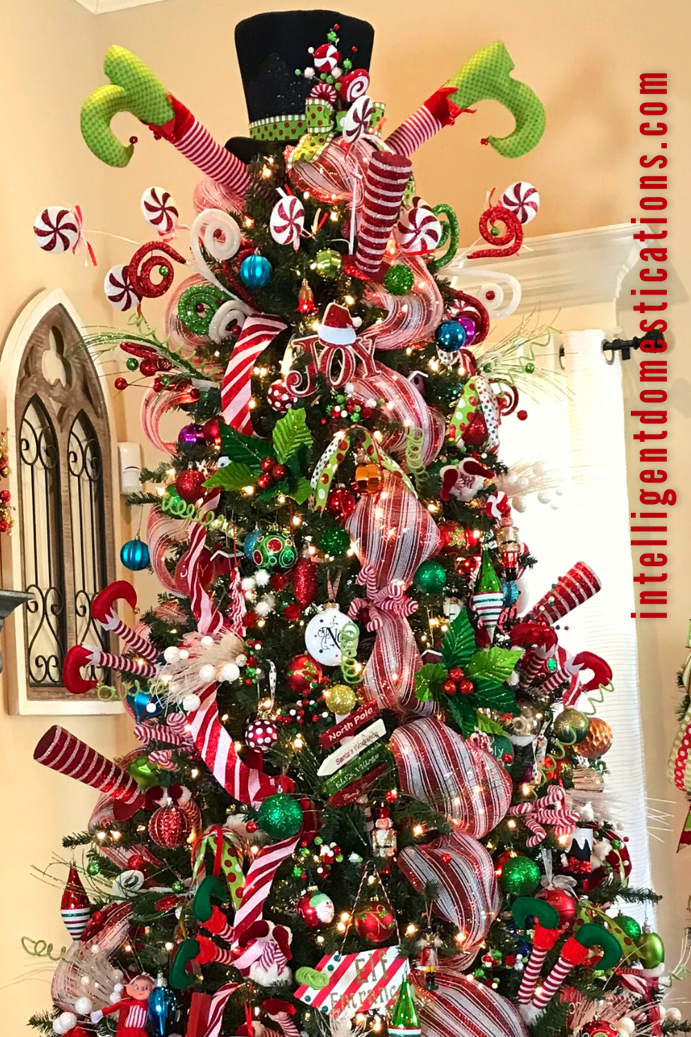 Bright Red & Green Elf Themed Christmas Tree - Intelligent Domestications