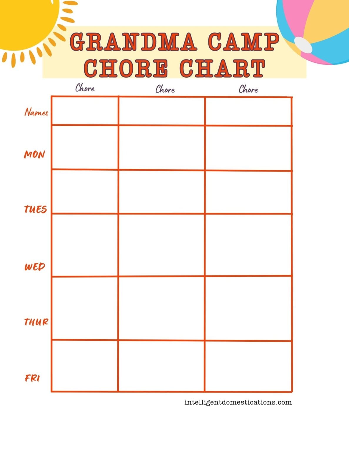 Grandma Camp Schedule & Chore Chart Printable - Intelligent Domestications